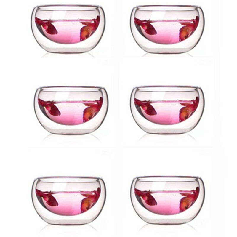 Tea Set 6Pcs Double Wall Glass Chinese Tea Cup Transparent Heat Proof ...